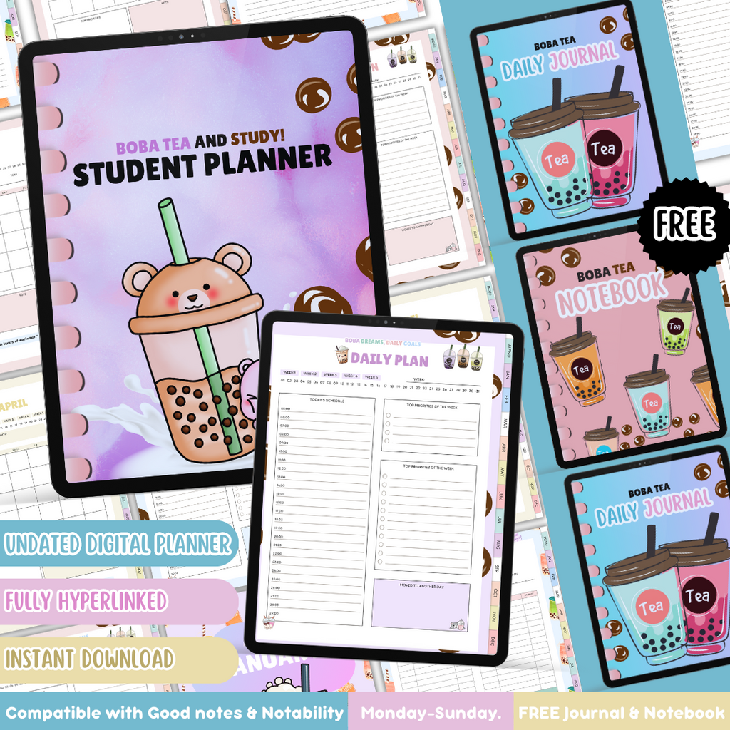 Boba Tea and Study Digital Planner – nursebossstore